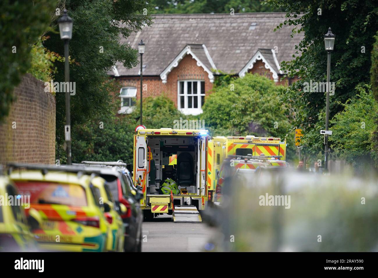 Scenes in Wimbledon, south London, where a car has collided with a ...