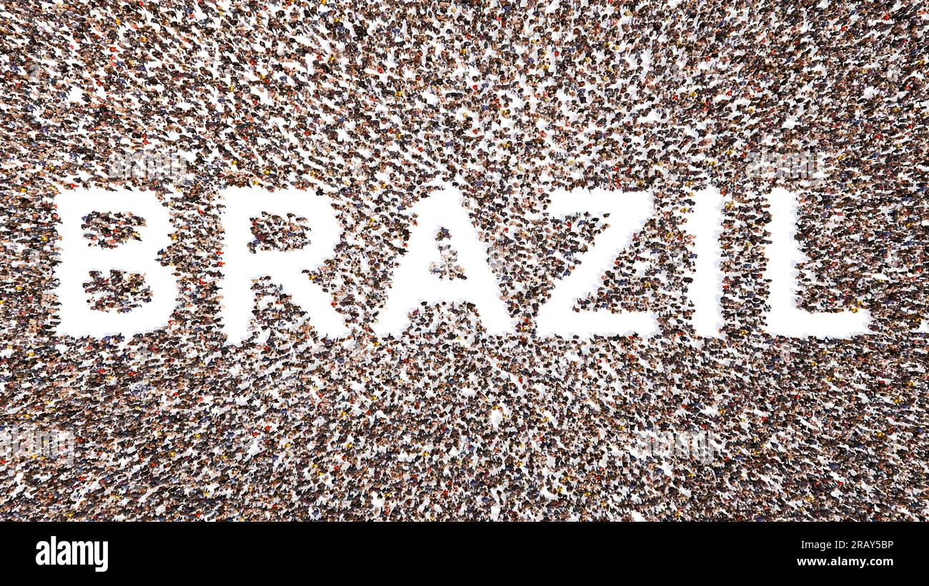 Concept conceptual large community of people forming the word BRAZIL ...