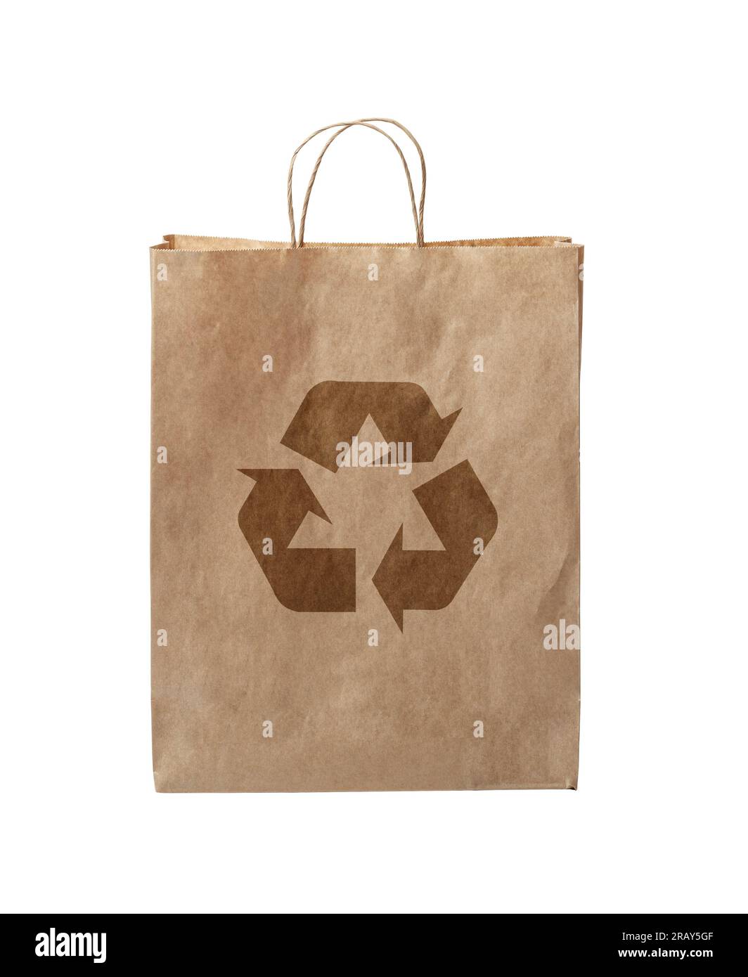 Paper bag. Close up of a paper bag with a recycling symbol isolated on ...