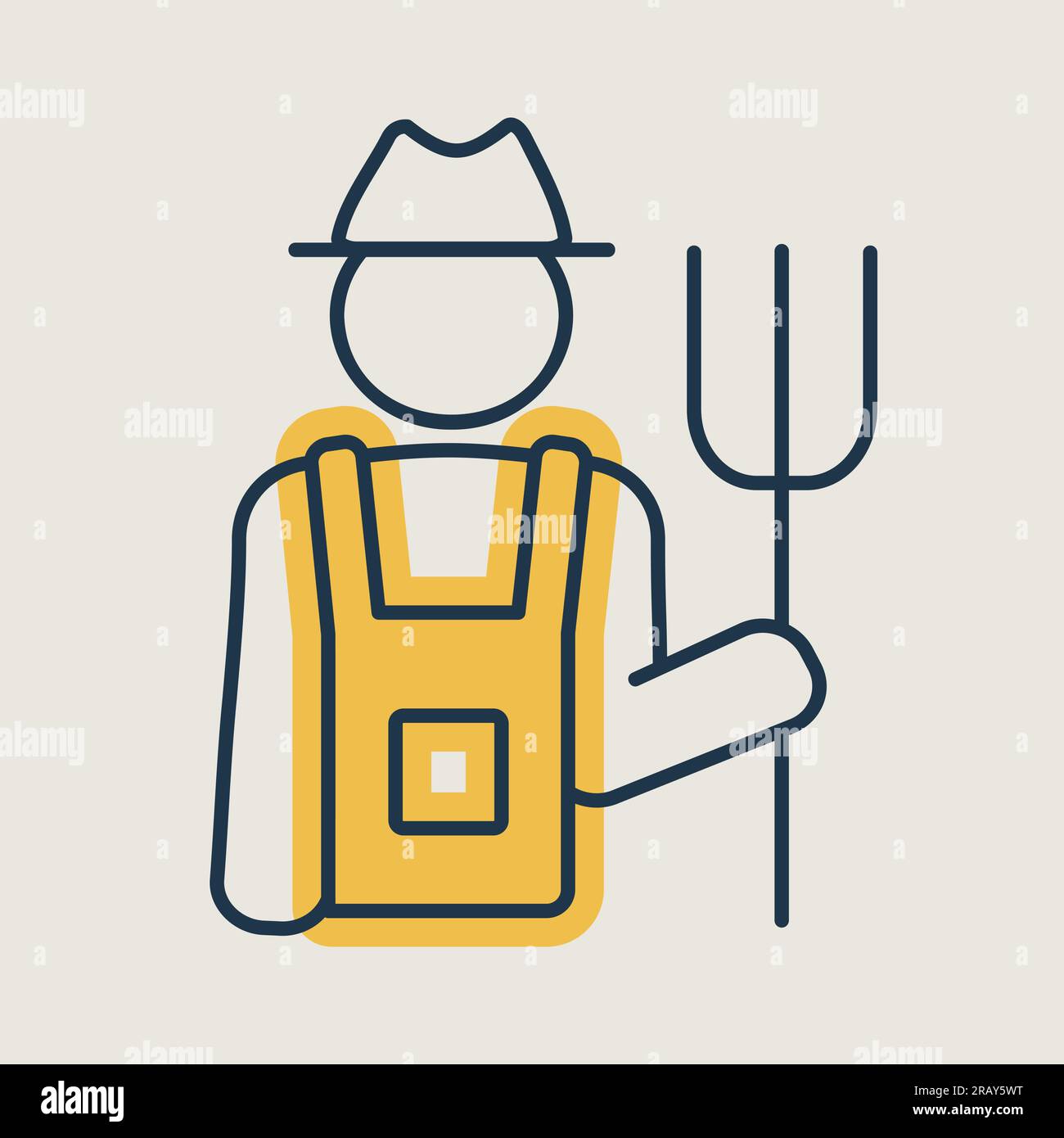 Farmer holding pitchfork isolated vector icon. Graph symbol for ...