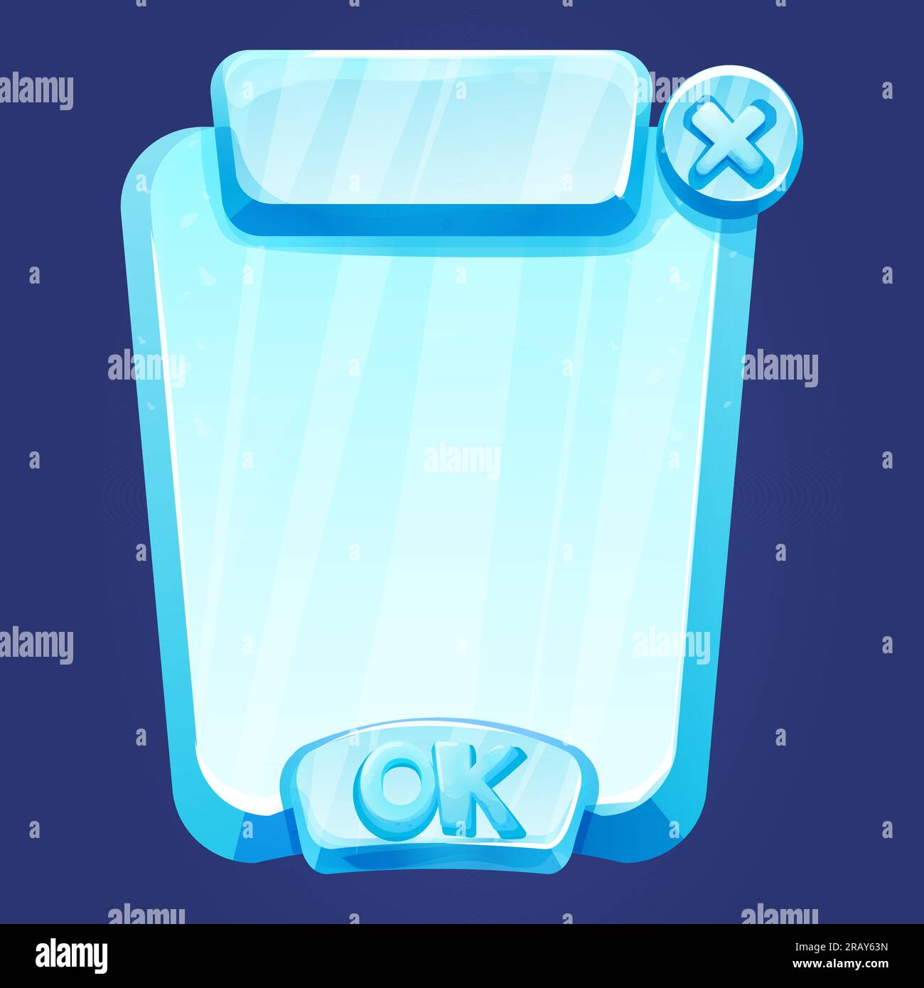 Ice button, frozen frame, level menu in cartoon style isolated on white ...