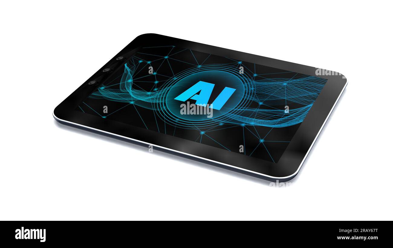 AI lettering on tablet pc isolated on white background - artificial ...