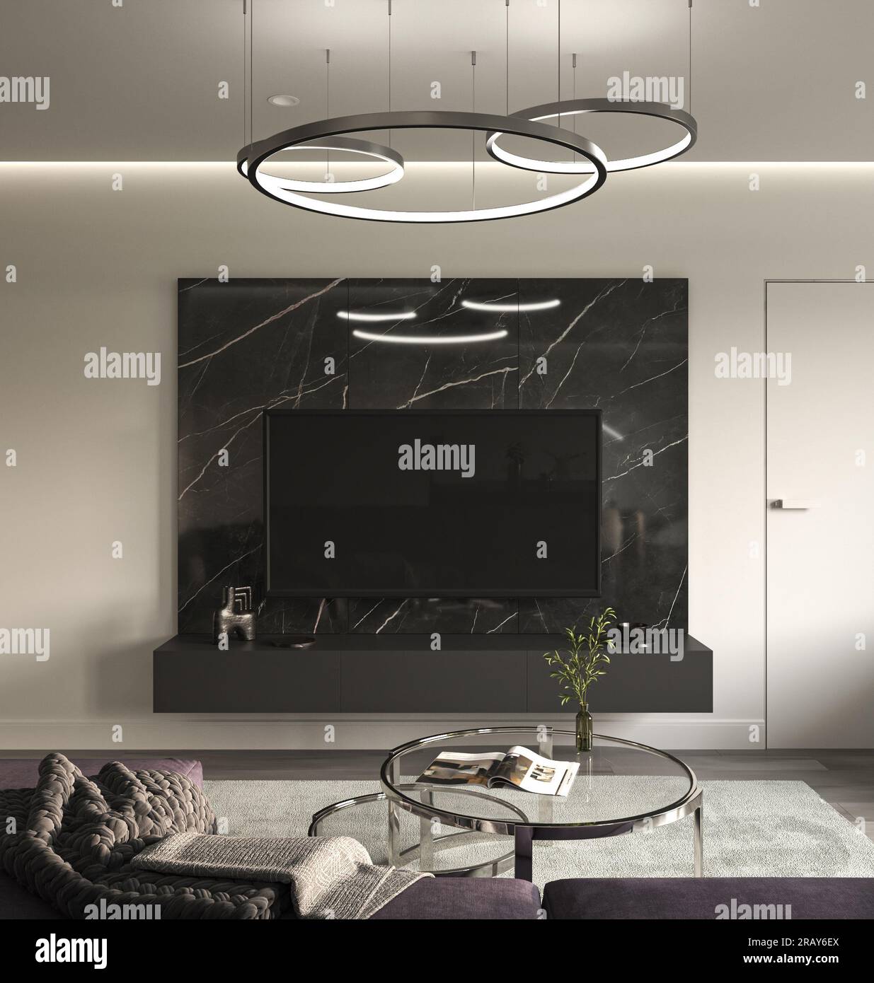 Living room interior design and mock up tv wall background. 3d ...