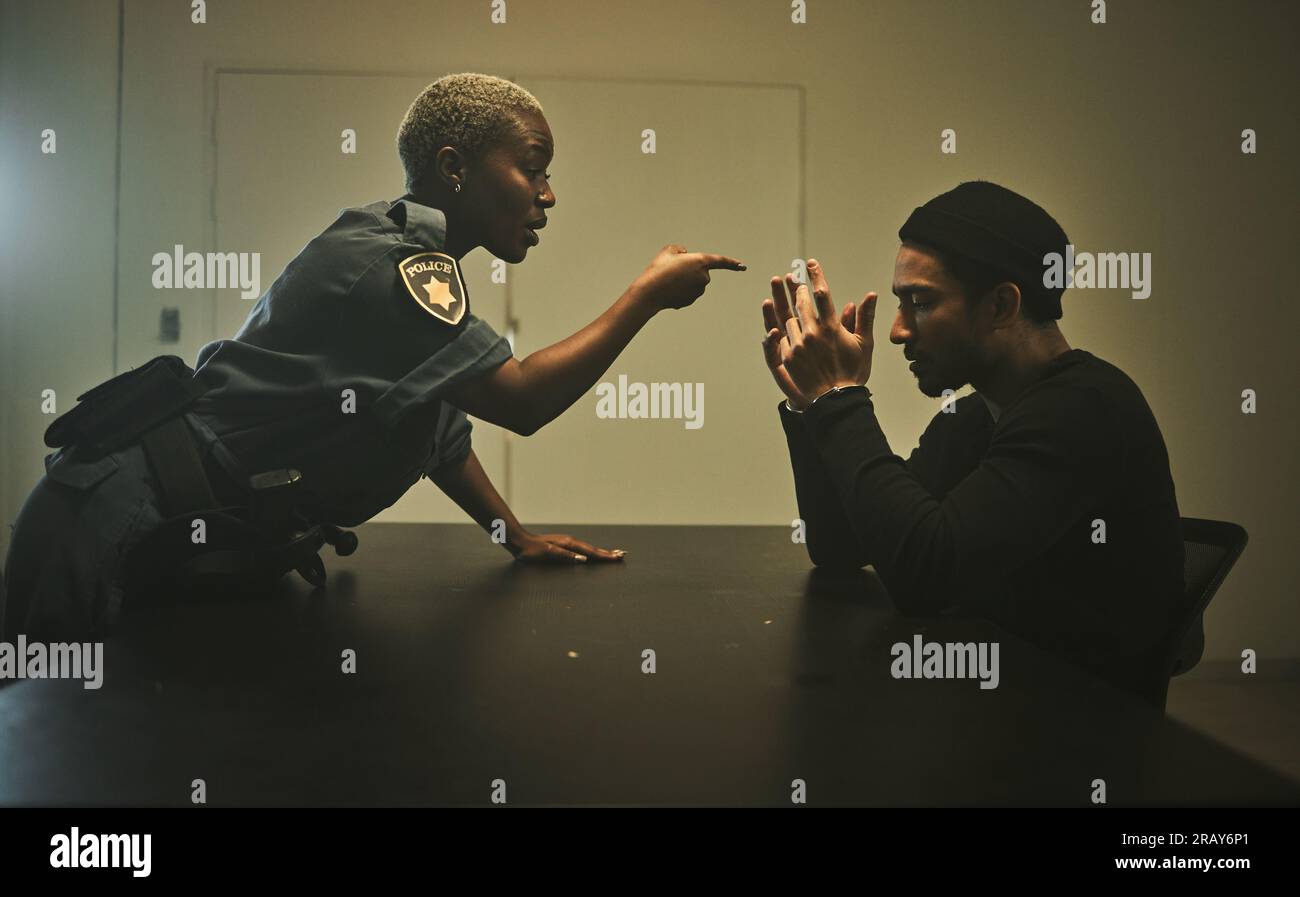 Interrogation, criminal and police pointing in jail for threatening ...