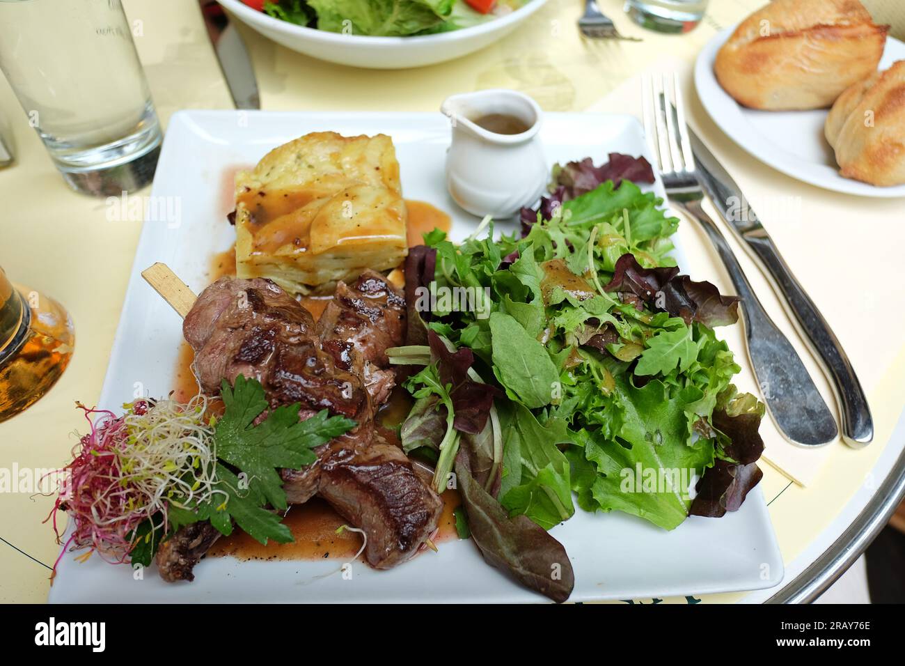Lunch on the Left Bank at Deux Magots-style beef kebab (detail) on the ...