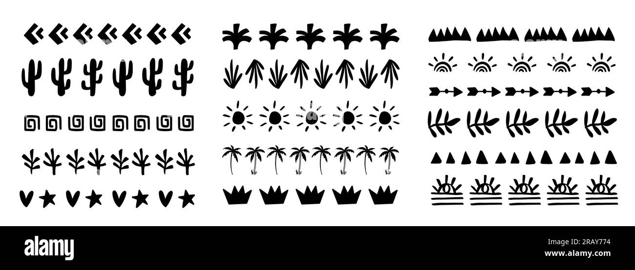 Vector Boho Doodle Borders Set. Tribal Strokes Stock Vector Image & Art ...