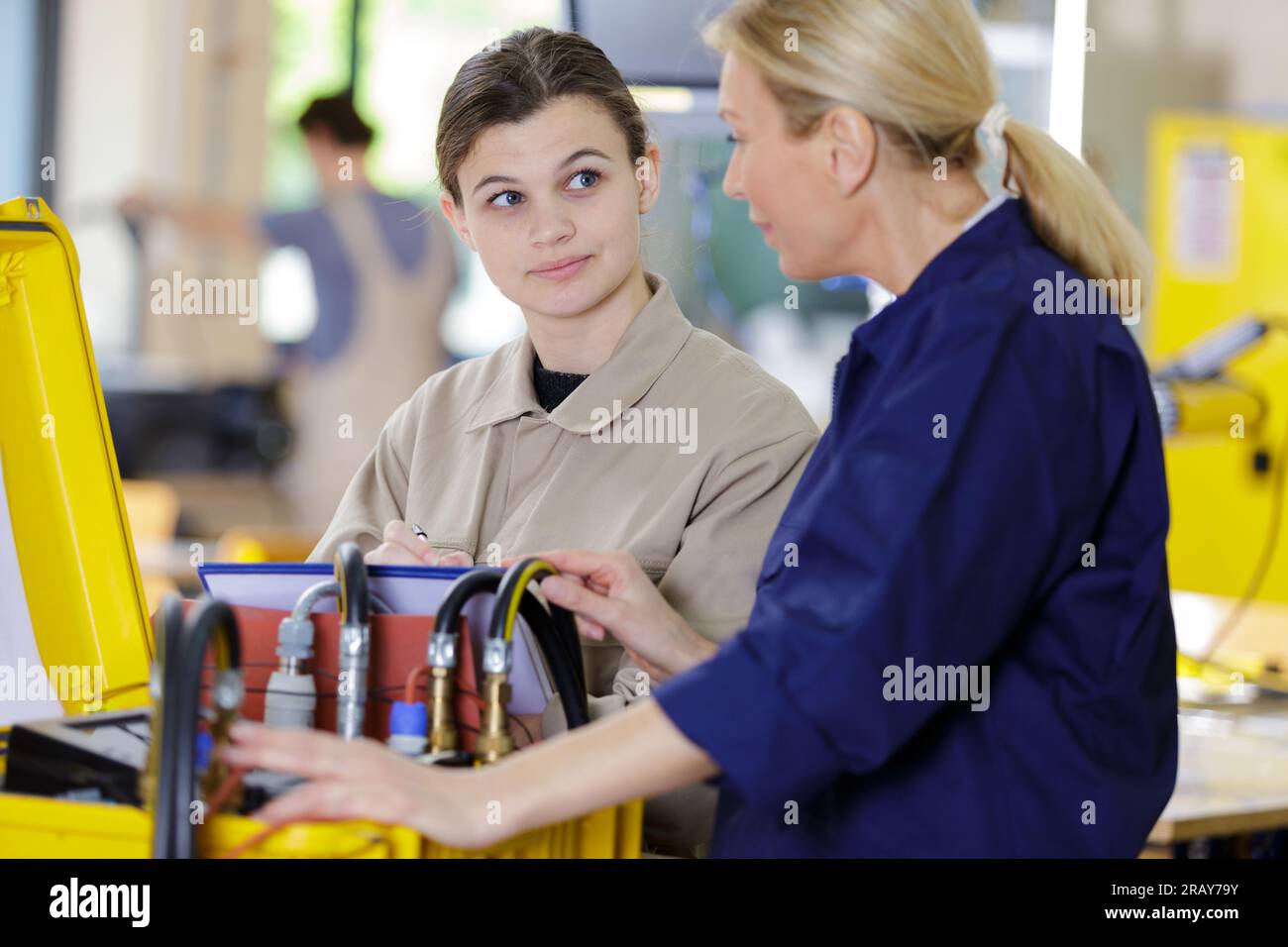 female warehouse worker with female apprentice Stock Photo - Alamy