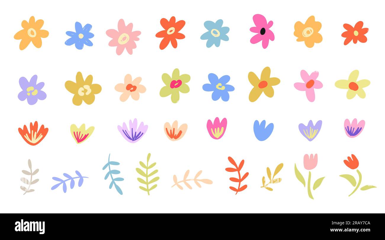 Hand Drawn Flowers Set. Floral Clip Art Collection Stock Vector Image ...