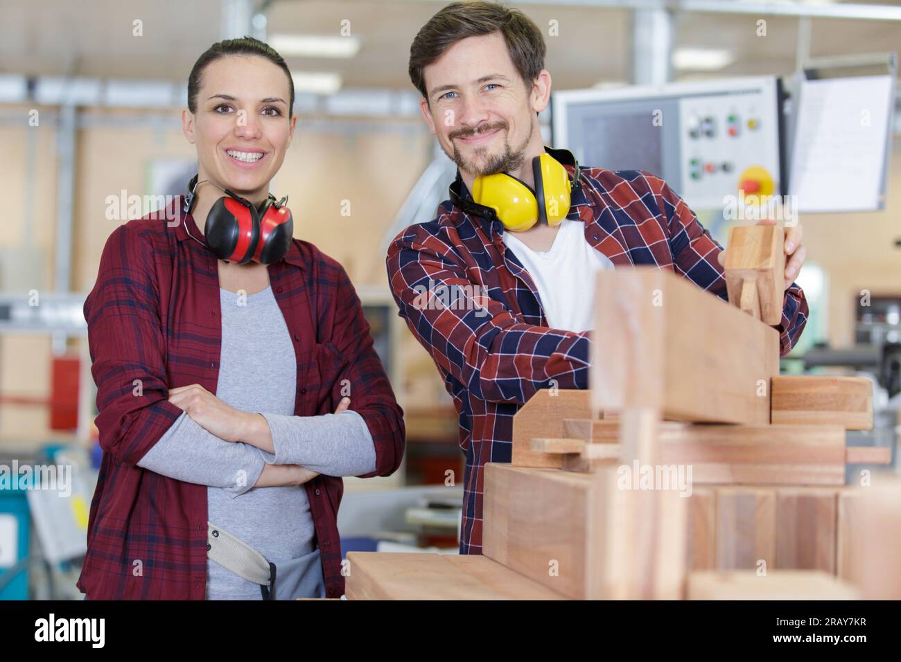 male and female workers in woodworking workshop Stock Photo - Alamy