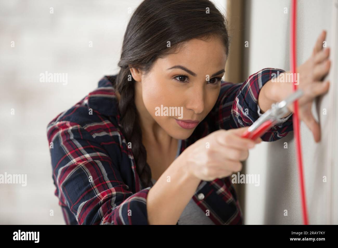 young focused woman electrician wiring Stock Photo - Alamy