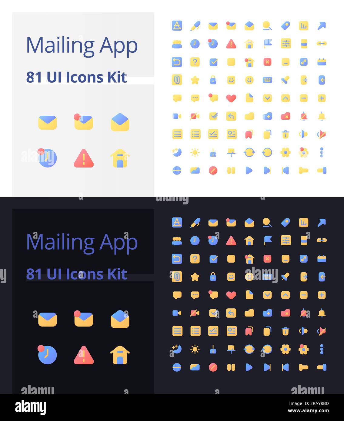 Mailing app pixel perfect flat gradient color ui icons kit for dark, light mode Stock Vector ...