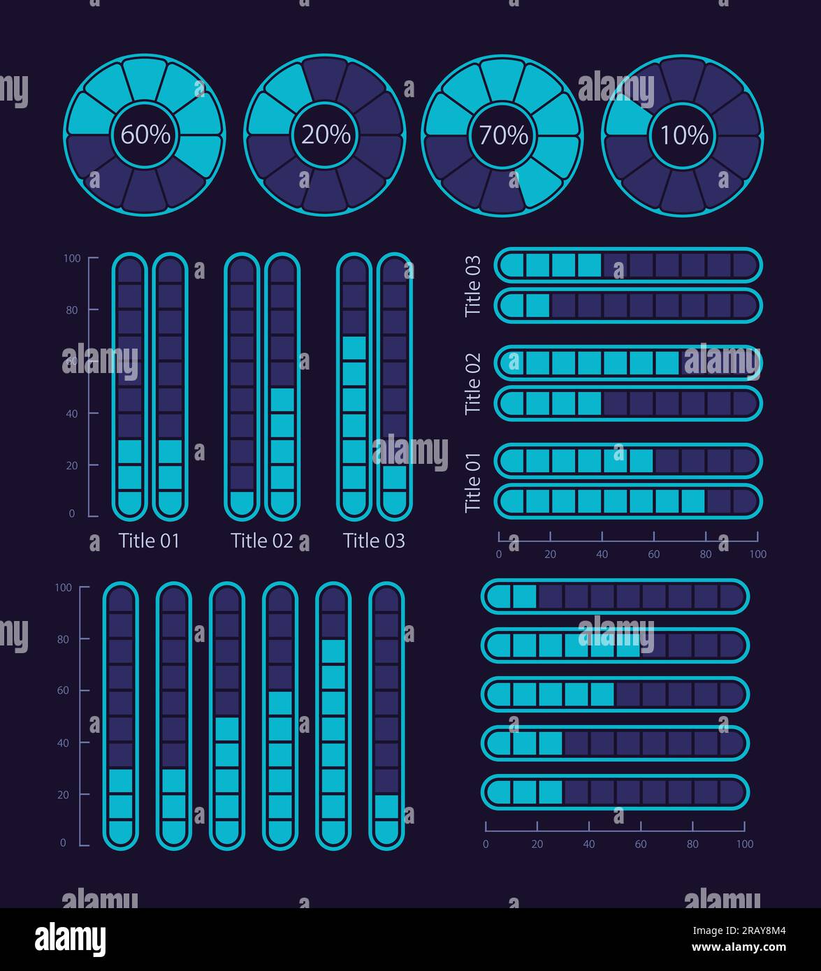 Big data analysis report infographic chart design template set for dark ...