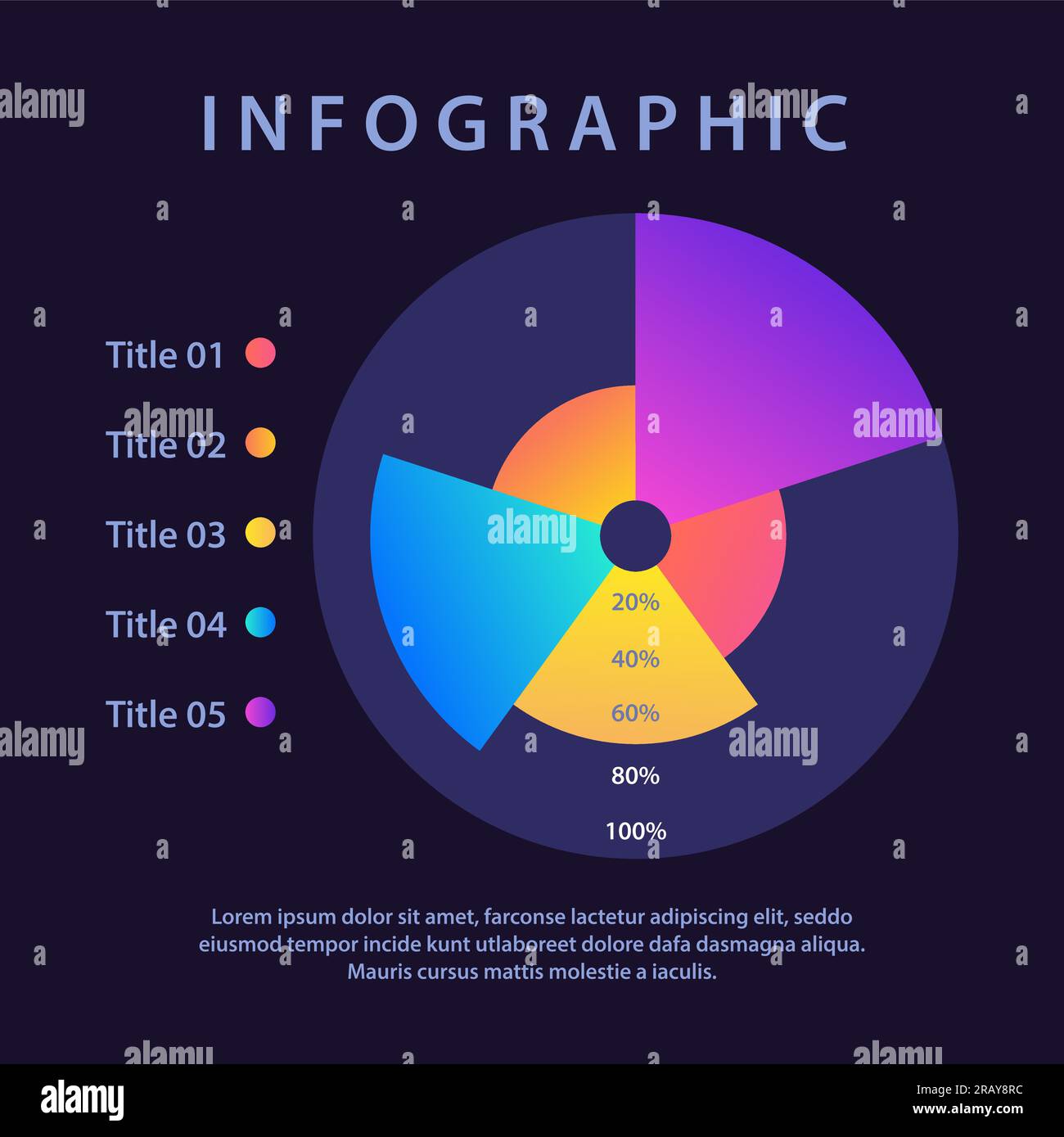 Companies roles on market circle infographic design template for dark ...