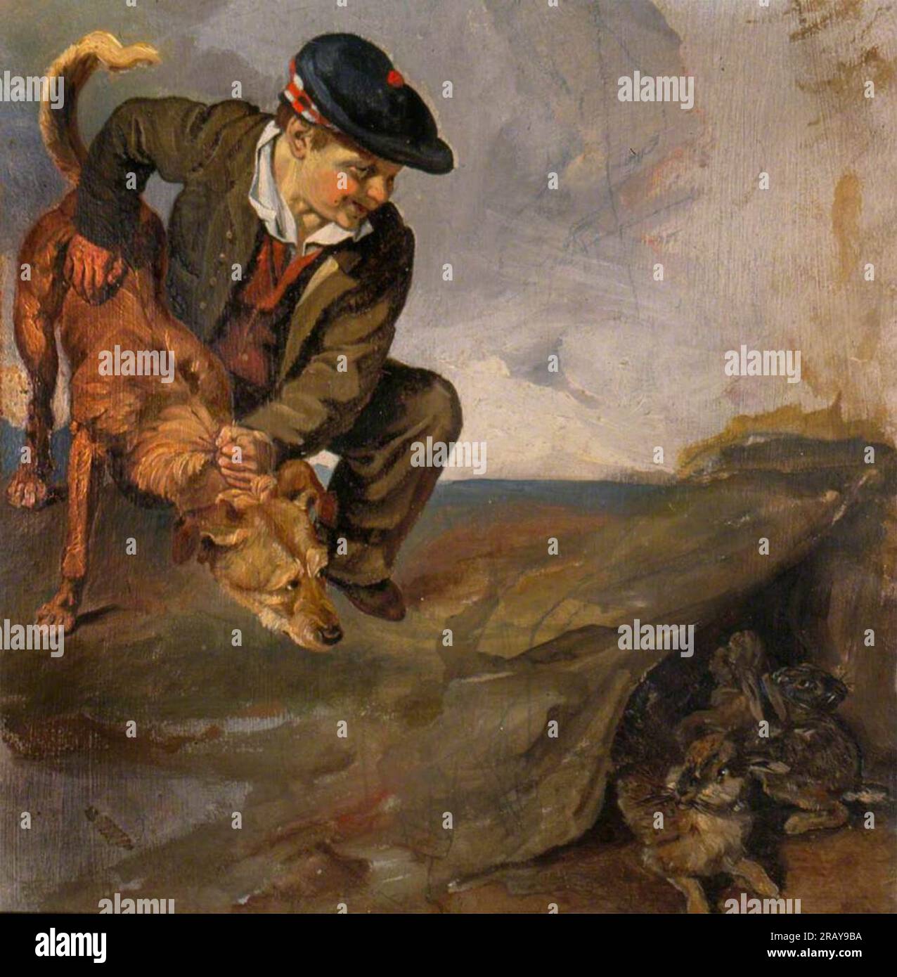 Boy Restraining a Dog 1828 by George Harvey Stock Photo - Alamy