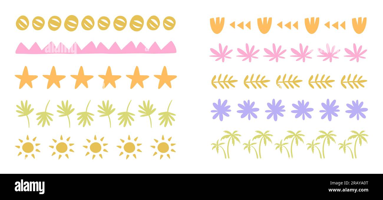 Hand Drawn Boho Doodle Borders Set. Summer Strokes Stock Vector Image ...