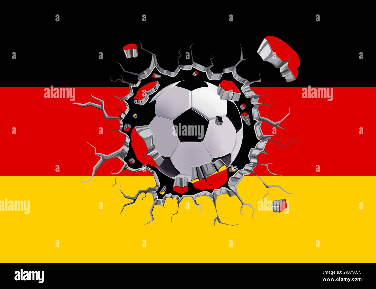 3D football through the wall with Germany flag pattern attached Stock ...