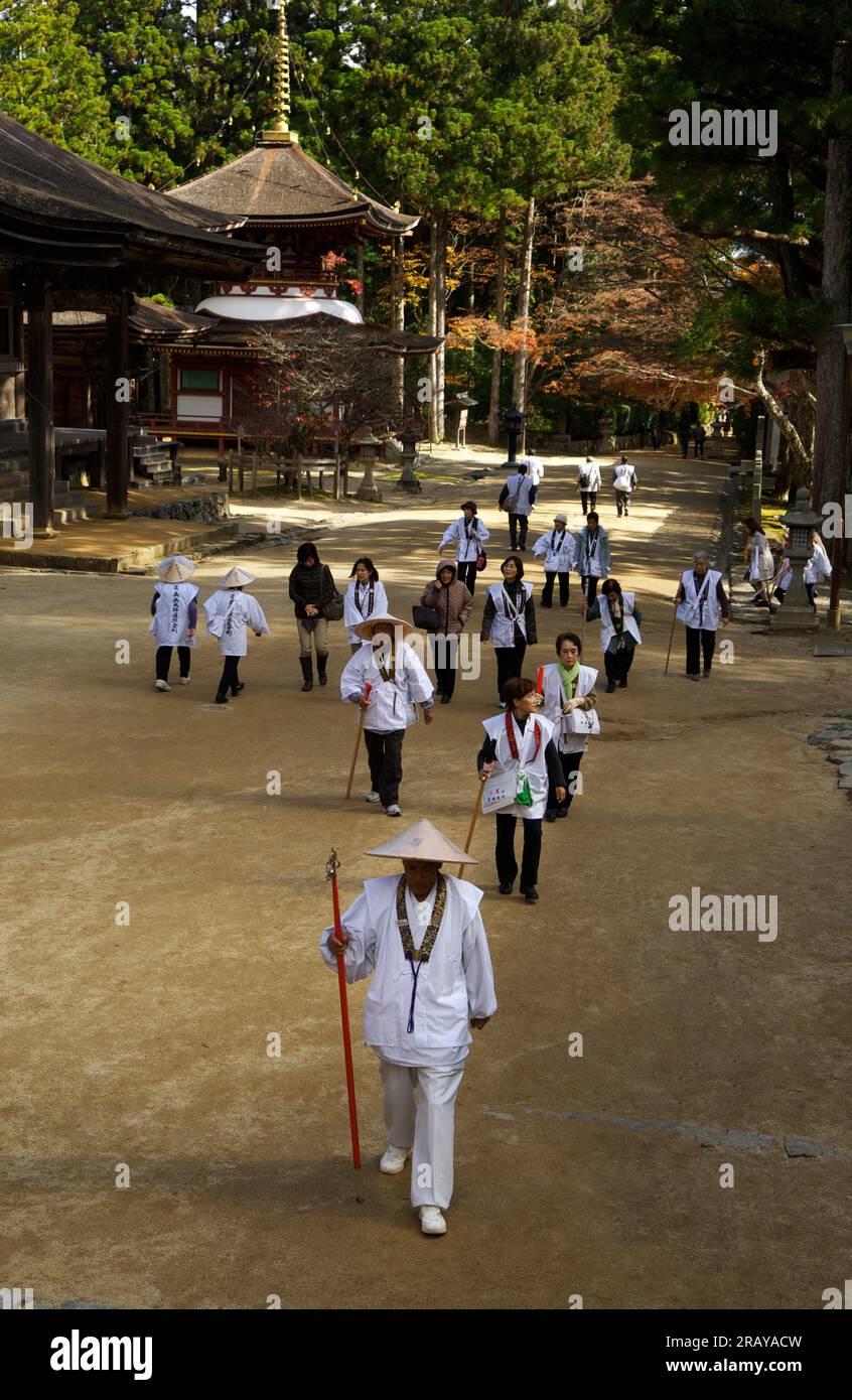 Pilgrims dressed in white approach the Danjo Garan Complex during an ...