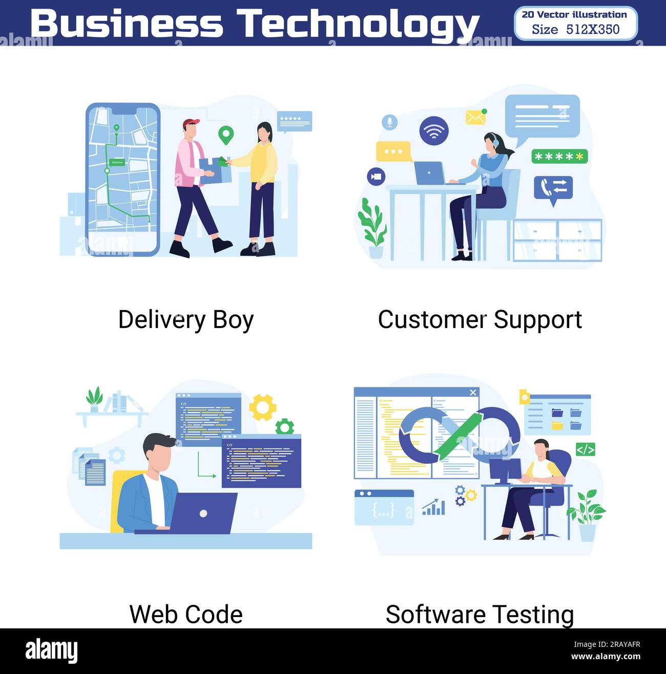 Set of 20 Technology is a unique illustration. Flat vector illustrations. This illustration ...