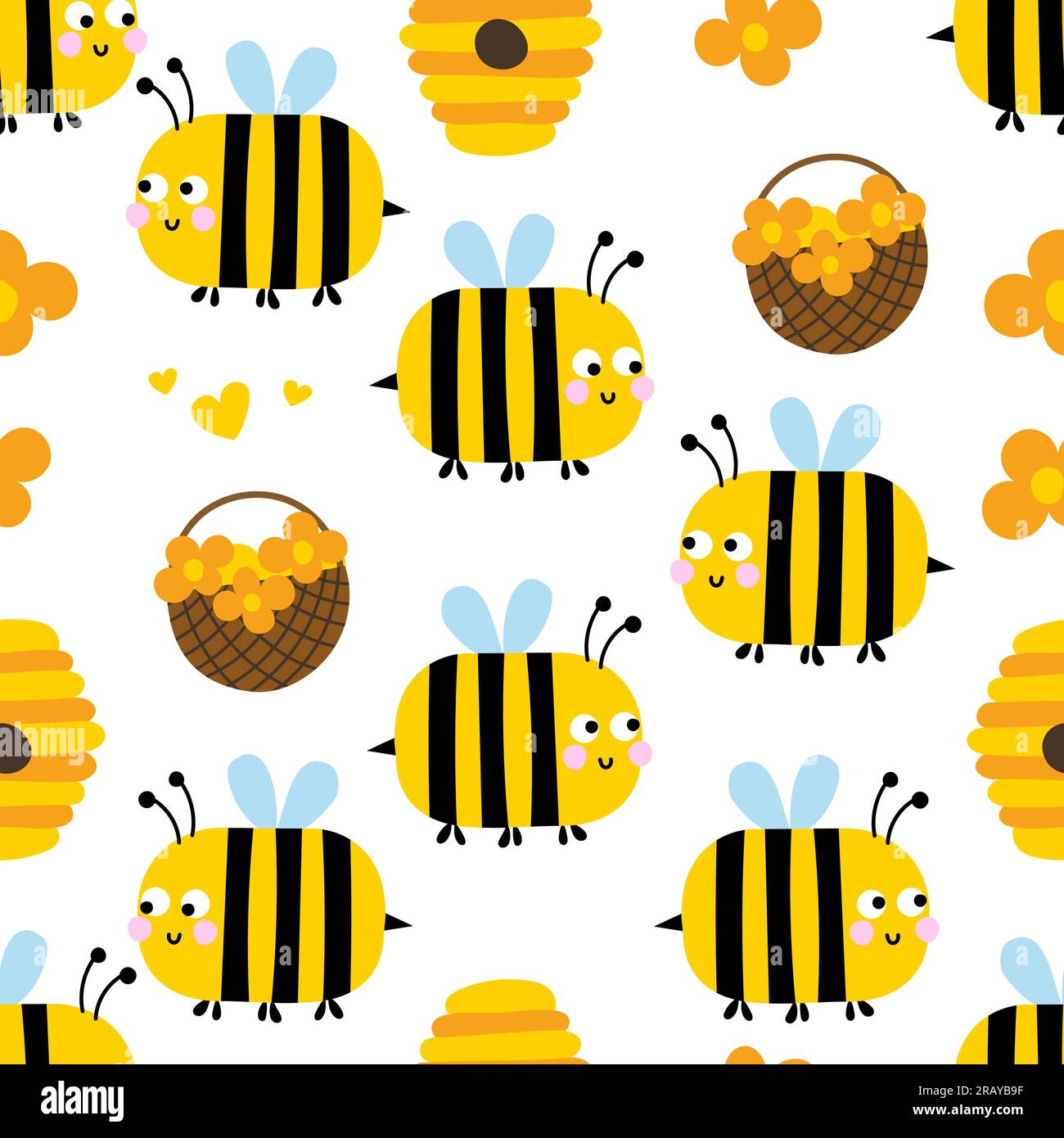 Cute honeybees seamless pattern. Seamless background with bumble bees ...