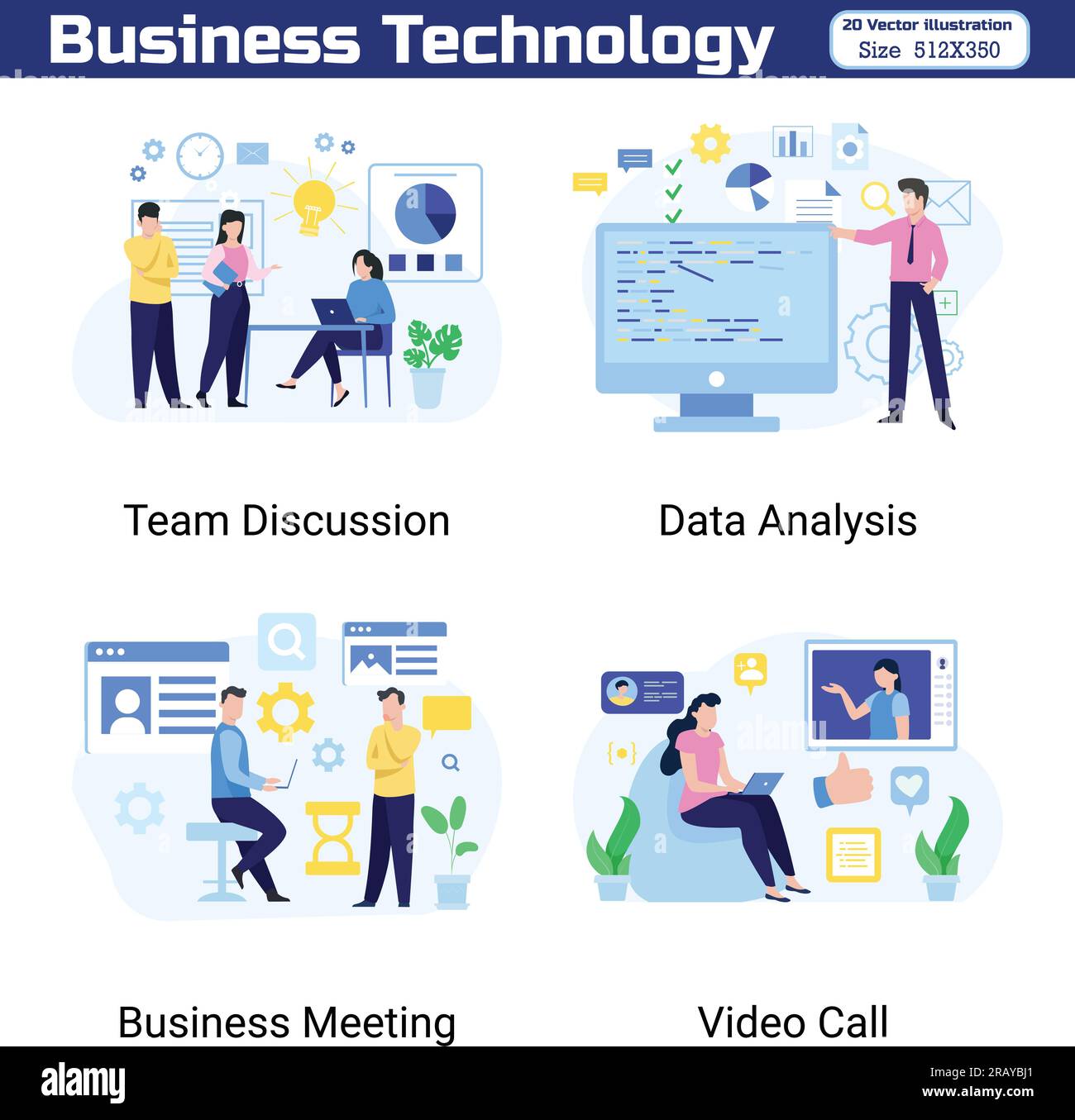 Set of 20 Technology is a unique illustration. Flat vector ...