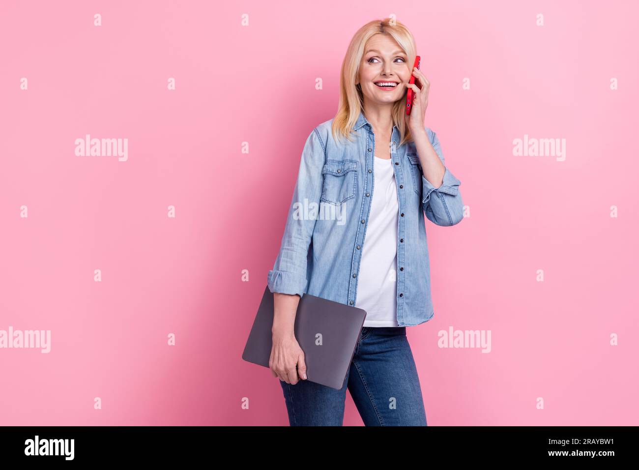 Photo of retired professional lady hold laptop apple macbook taking ...