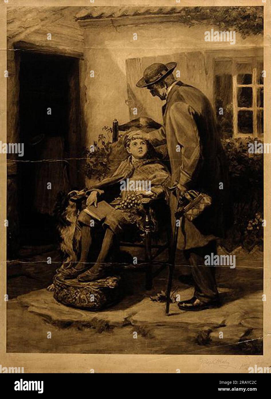 A Doctor Placing His Hand on the Head of a Sick Boy, Outside A Country ...