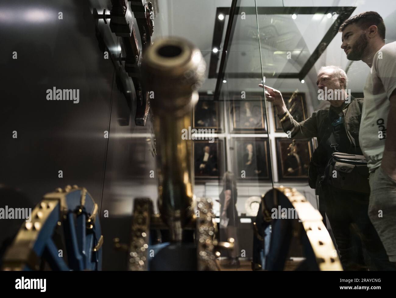AMSTERDAM - An ornamental cannon, decorated with gold, silver and ...