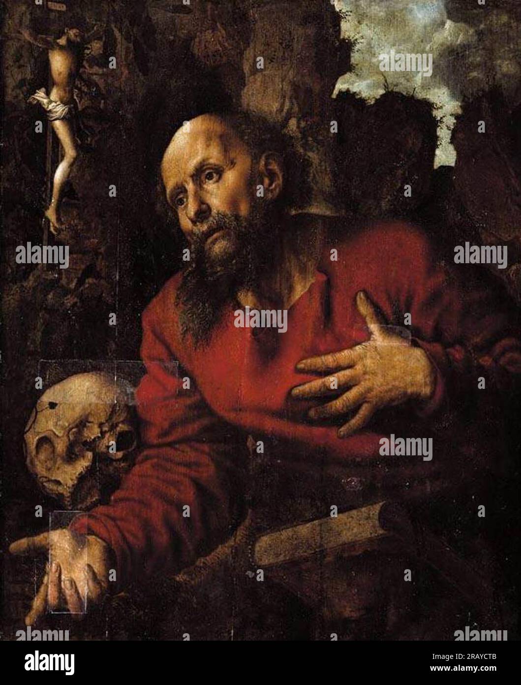 St. Jerome praying before a rocky grotto 1548 by Jan van Hemessen Stock ...