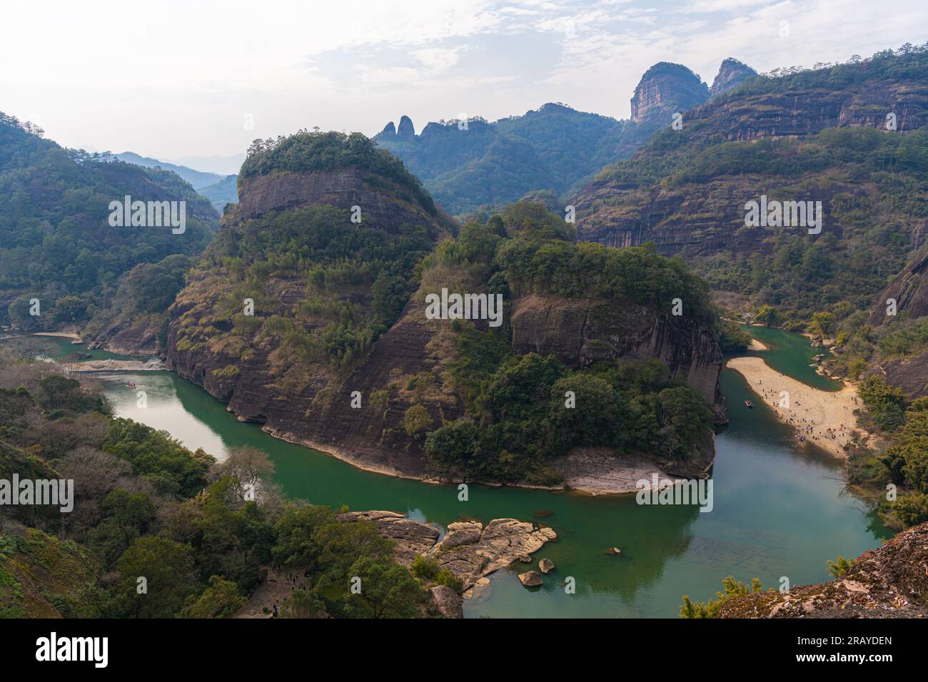 River making a 360 degree turn in front of a stiff rock in Wuyishan ...