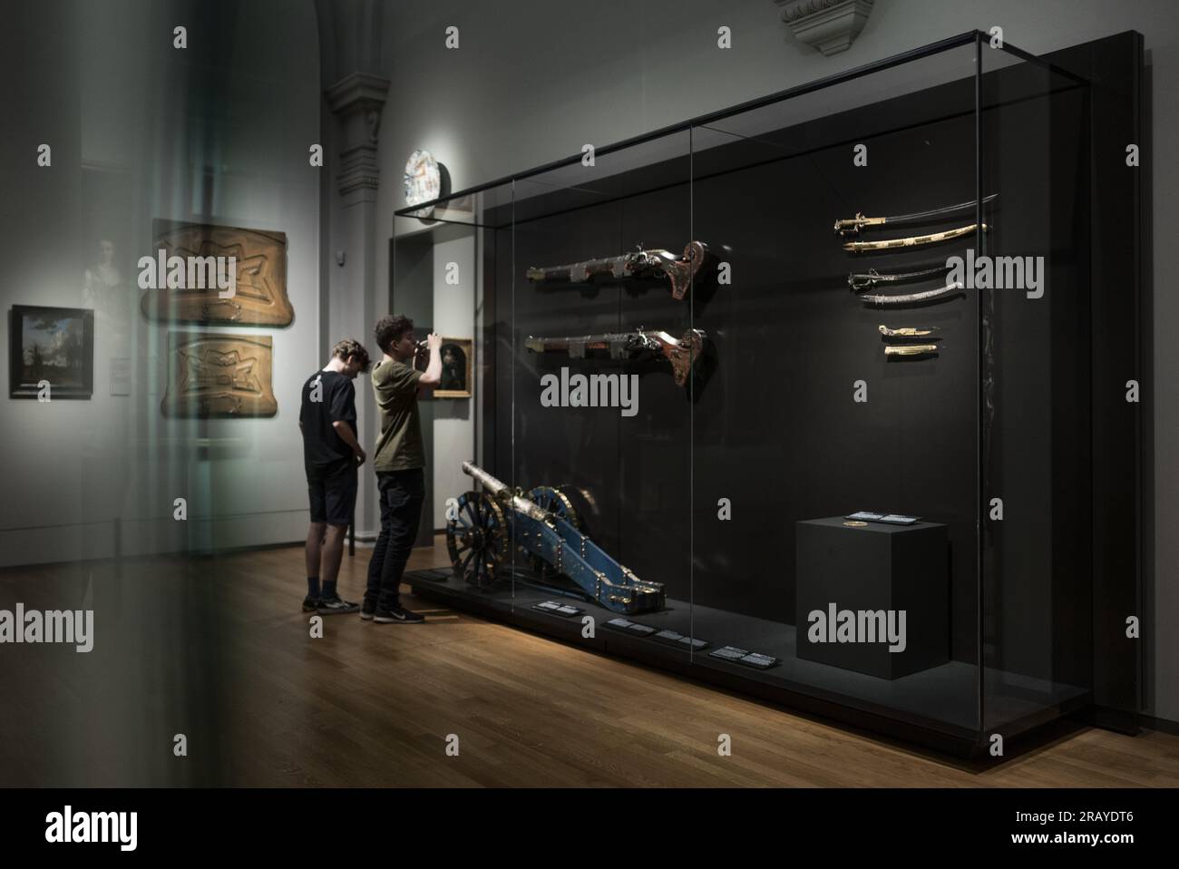 AMSTERDAM - An ornamental cannon, decorated with gold, silver and ...