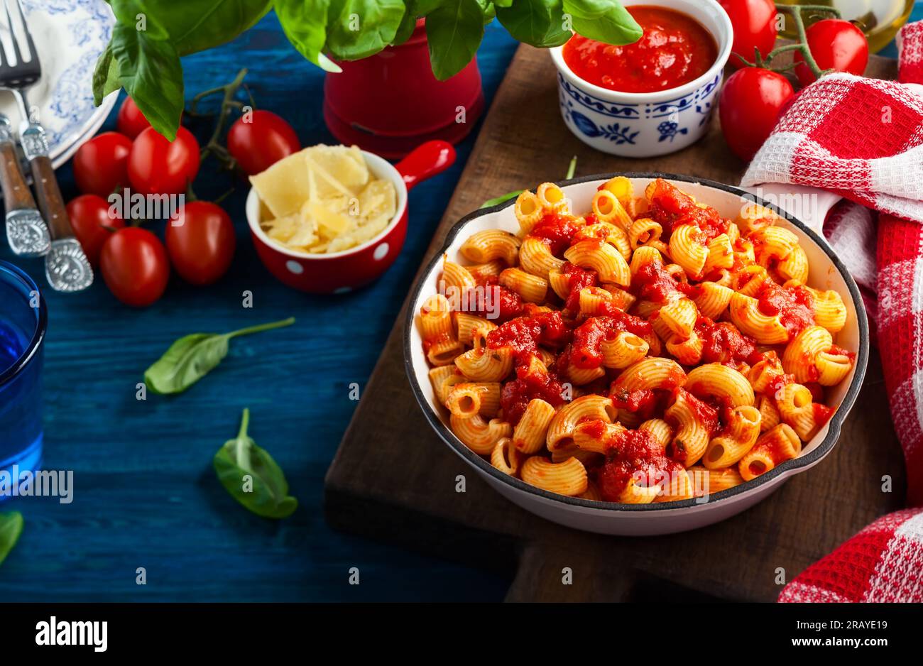Pasta with spicy tomato sauce, parmesan and basil. Pasta Chifferi ...