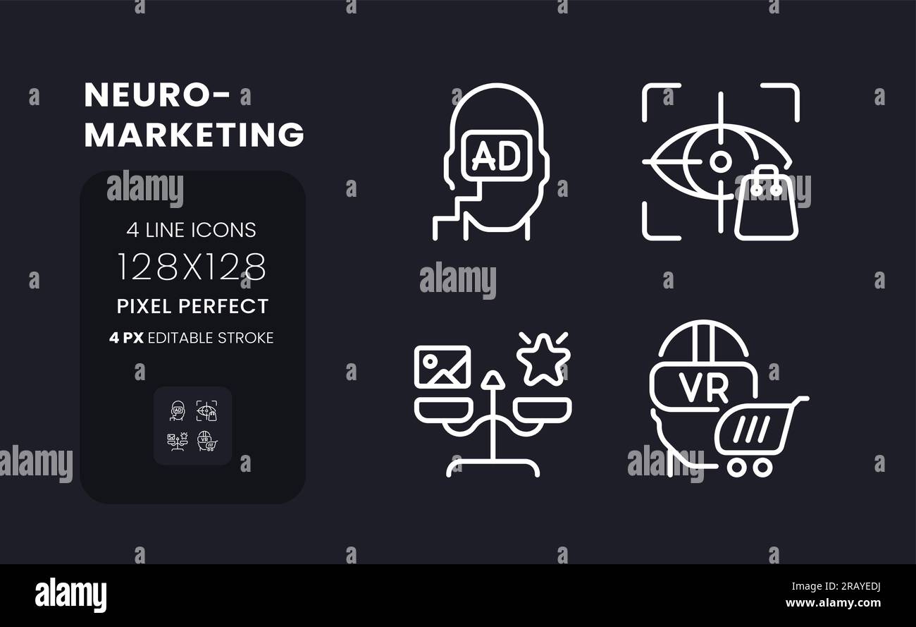 Neuromarketing white linear desktop icons on black Stock Vector Image & Art - Alamy