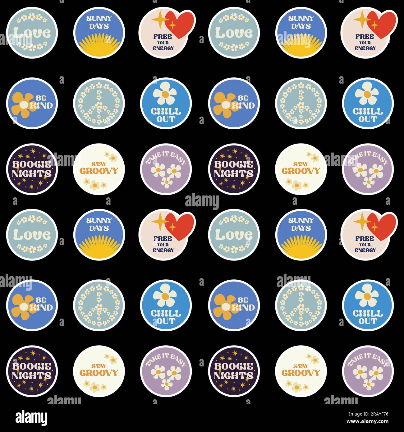 Seamless pattern with circle illustration positive stickers in groovy ...