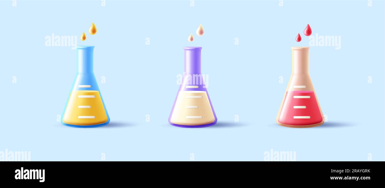 Laboratory equipment set of glass triangle beackers with coloured ...