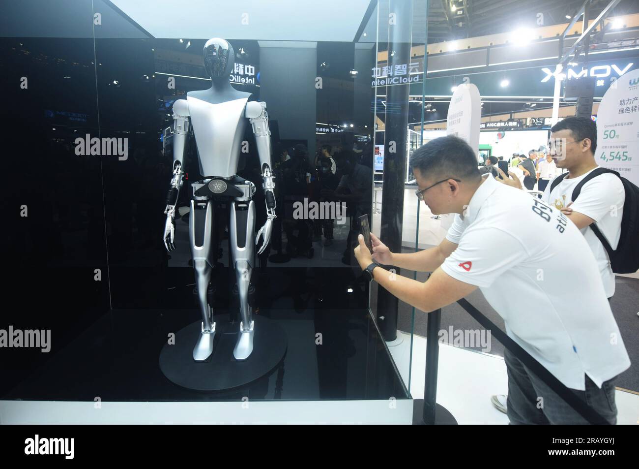 SHANGHAI, CHINA - JULY 6, 2023 - Spectators look at Tesla's "Optimus ...