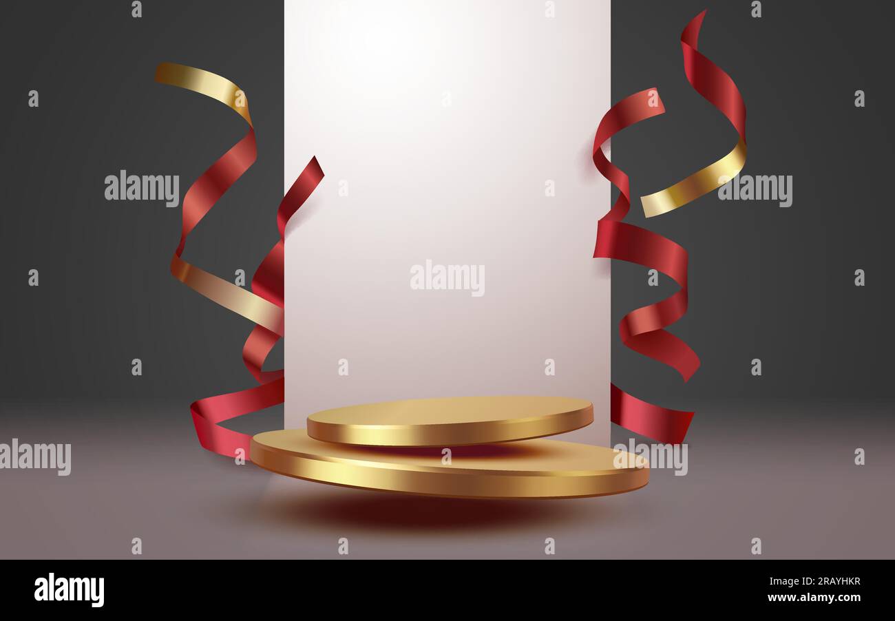 Abstract scene background. Cylinder podium background with confetti and ...