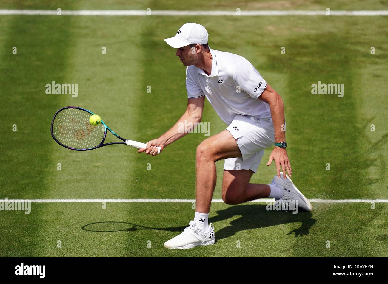 Hubert Hurkacz in action against Jan Choinski (not pictured) on day four of the 2023 Wimbledon ...