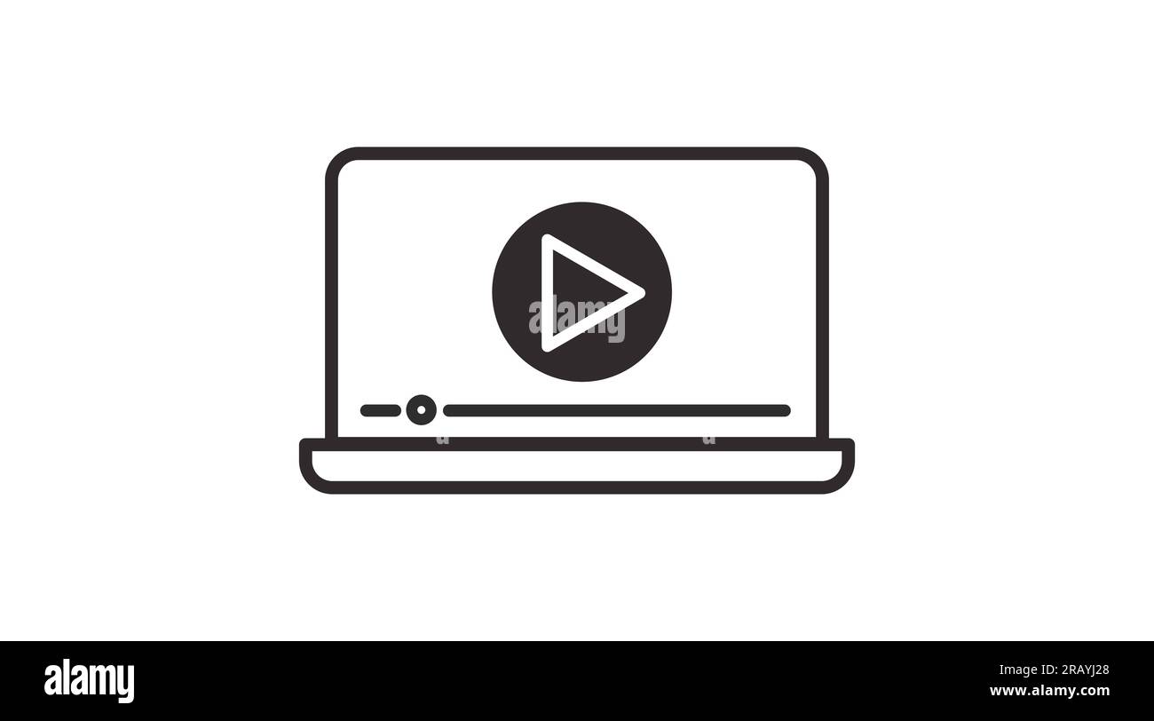 Laptop and video icon. Vector editable linear black and white ...