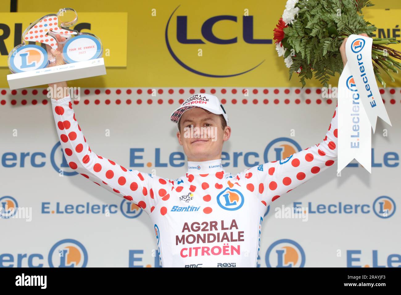 Felix Gall AG2R Citroen takes climbers polka dot jersey Stock Photo - Alamy