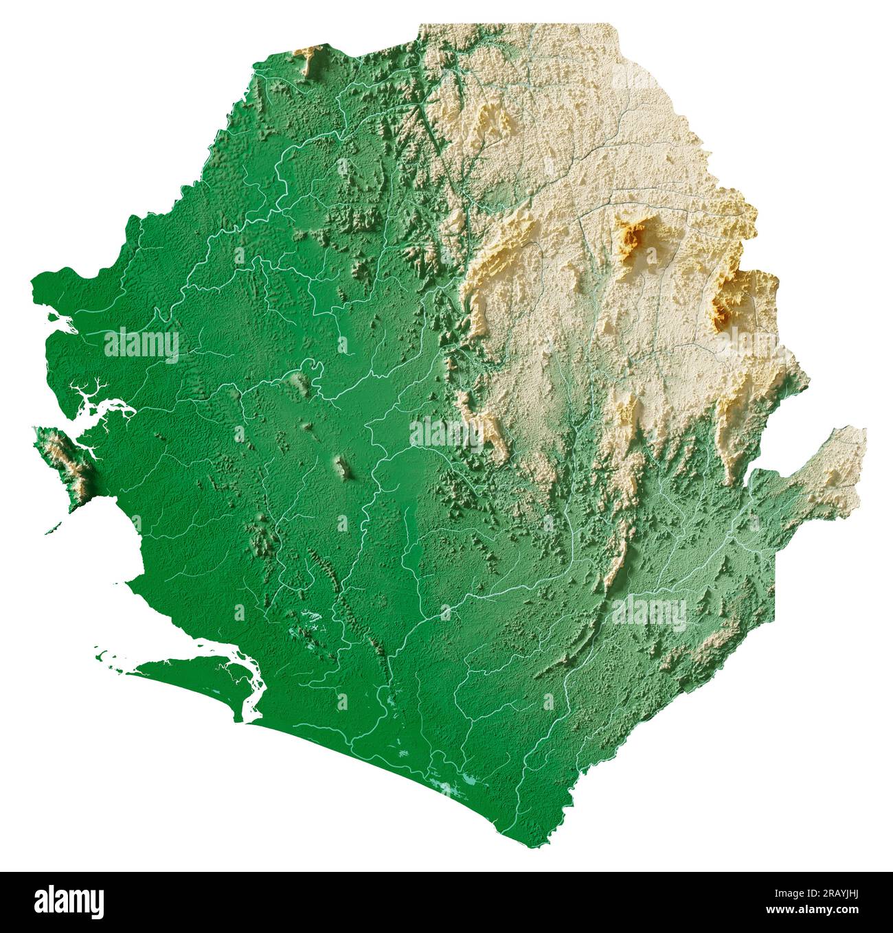 Sierra Leone. Highly detailed 3D rendering of shaded relief map with ...