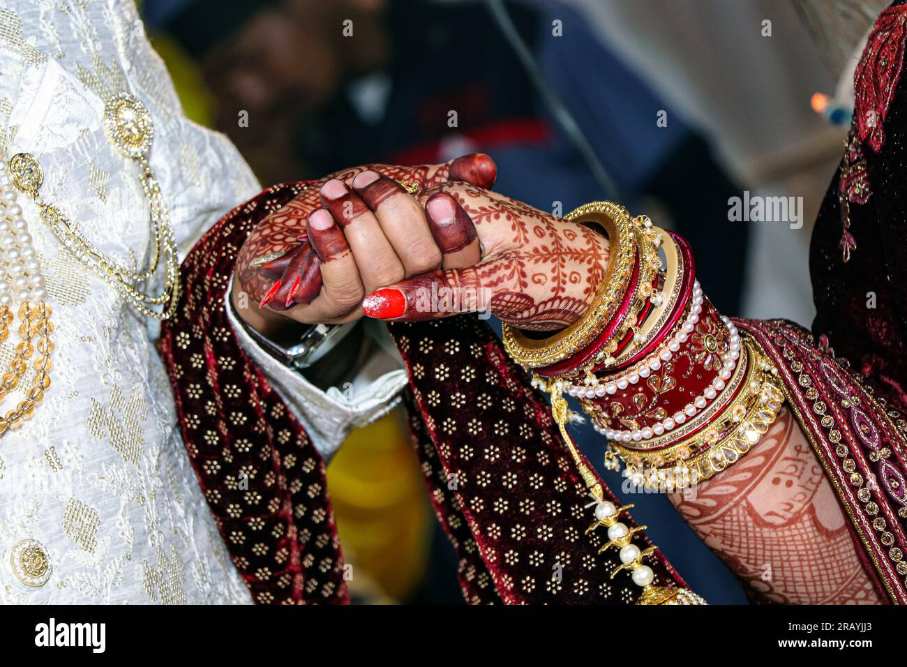 Bride and groom in traditional Indian wedding Ceremony, Party Hall ...