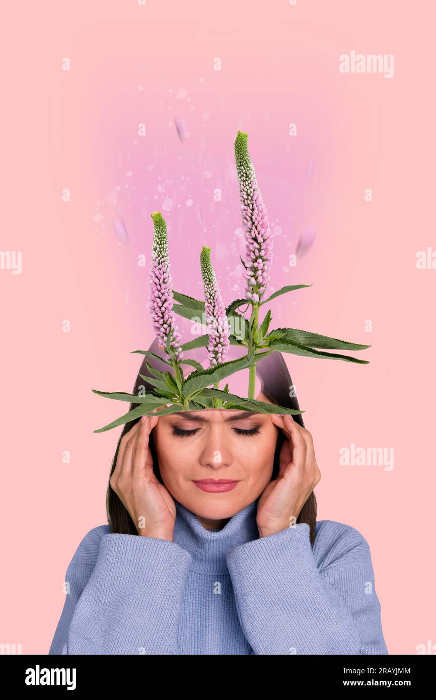 Creative caricature template collage of tired exhausted lady feel bad ...