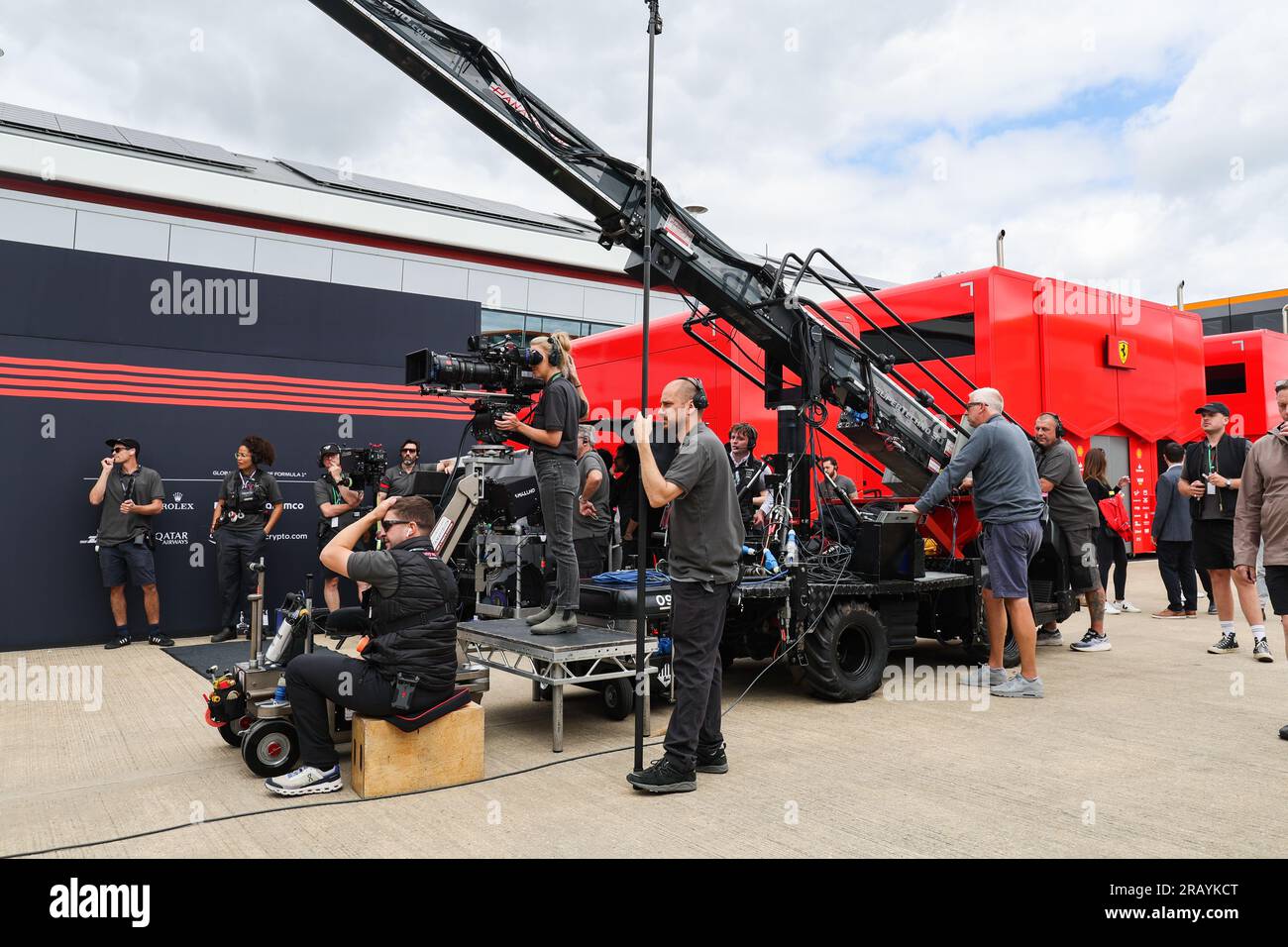Silverstone, United Kingdom - 06/07/2023, APEX APXGP Team crew filming in the paddock for the F1 ...