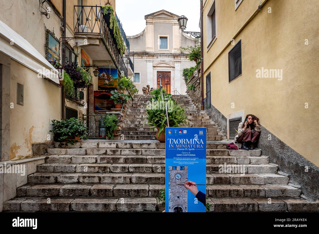 Taormina, Sicily, Italy, May 16th, 2023. - View of cafes and ...
