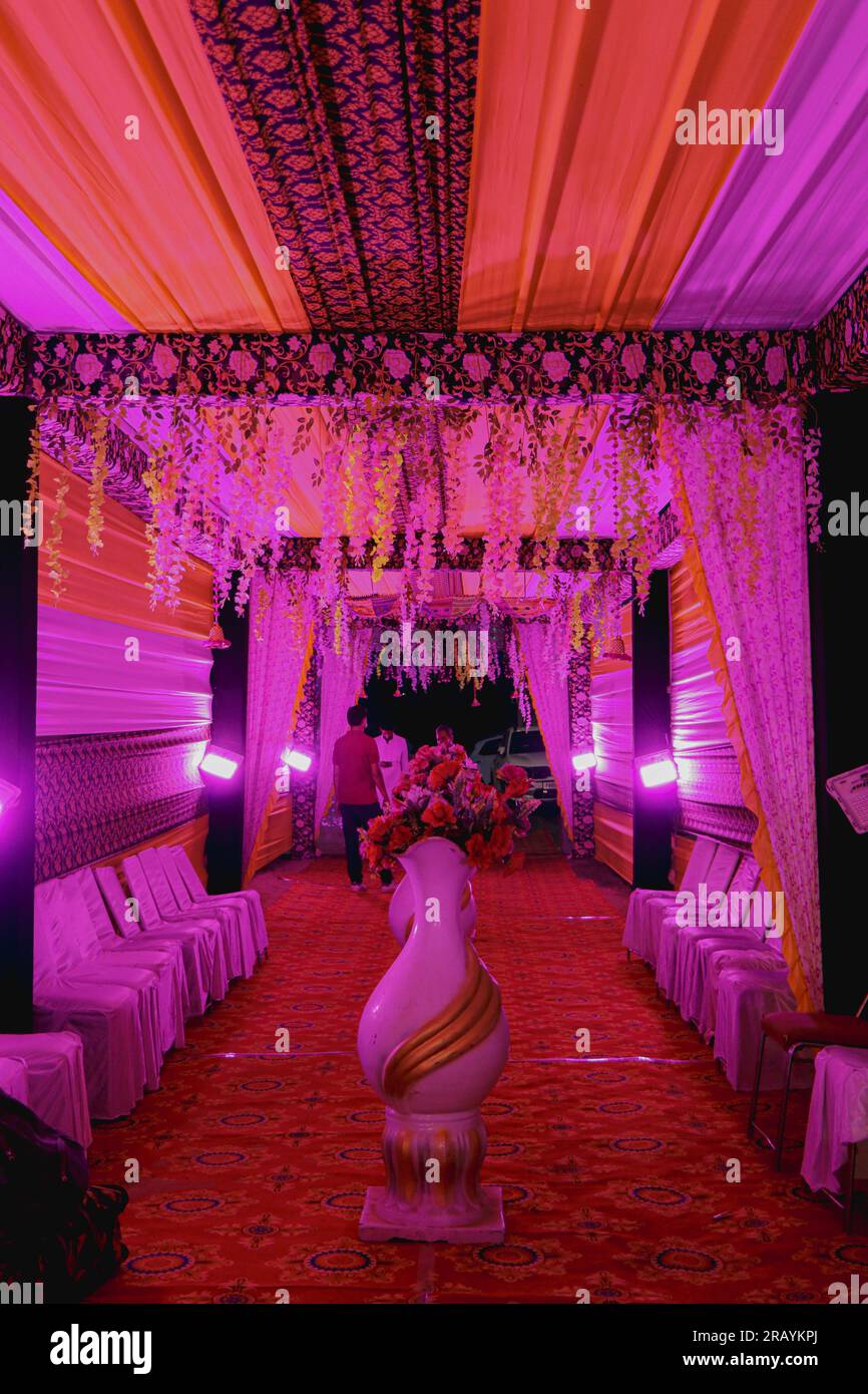 Bride and groom in traditional Indian wedding Ceremony, Party Hall ...
