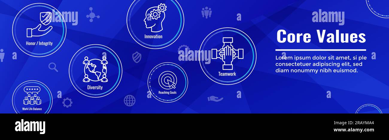 Core Values or Mission and Vision Icon Set and Web Header Banner Stock ...