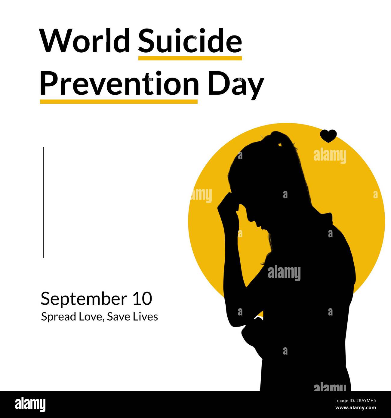 World suicide prevention day, spread love text and silhouette of sad ...