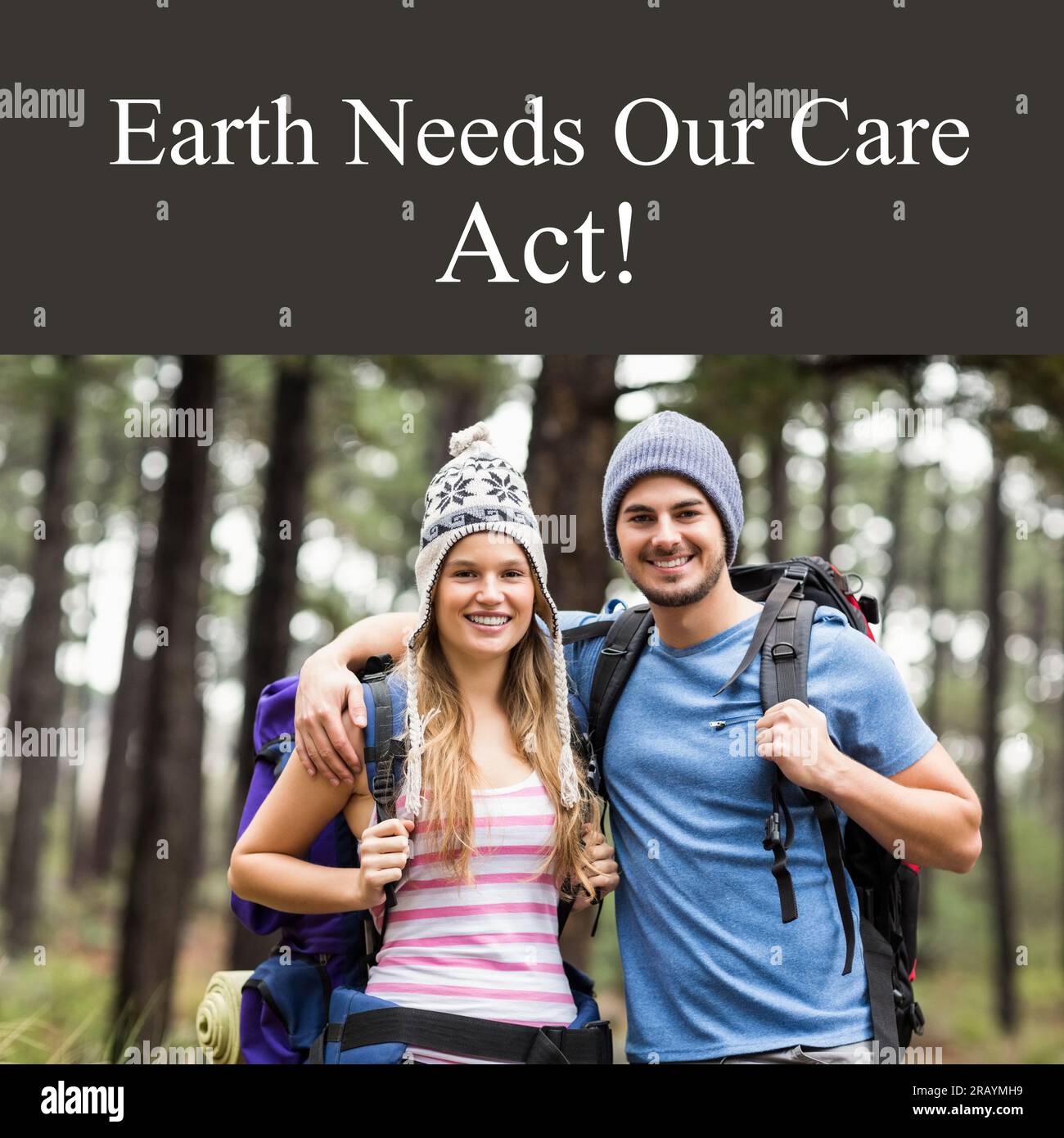 Composition of earth needs our care act text over caucasian woman and ...