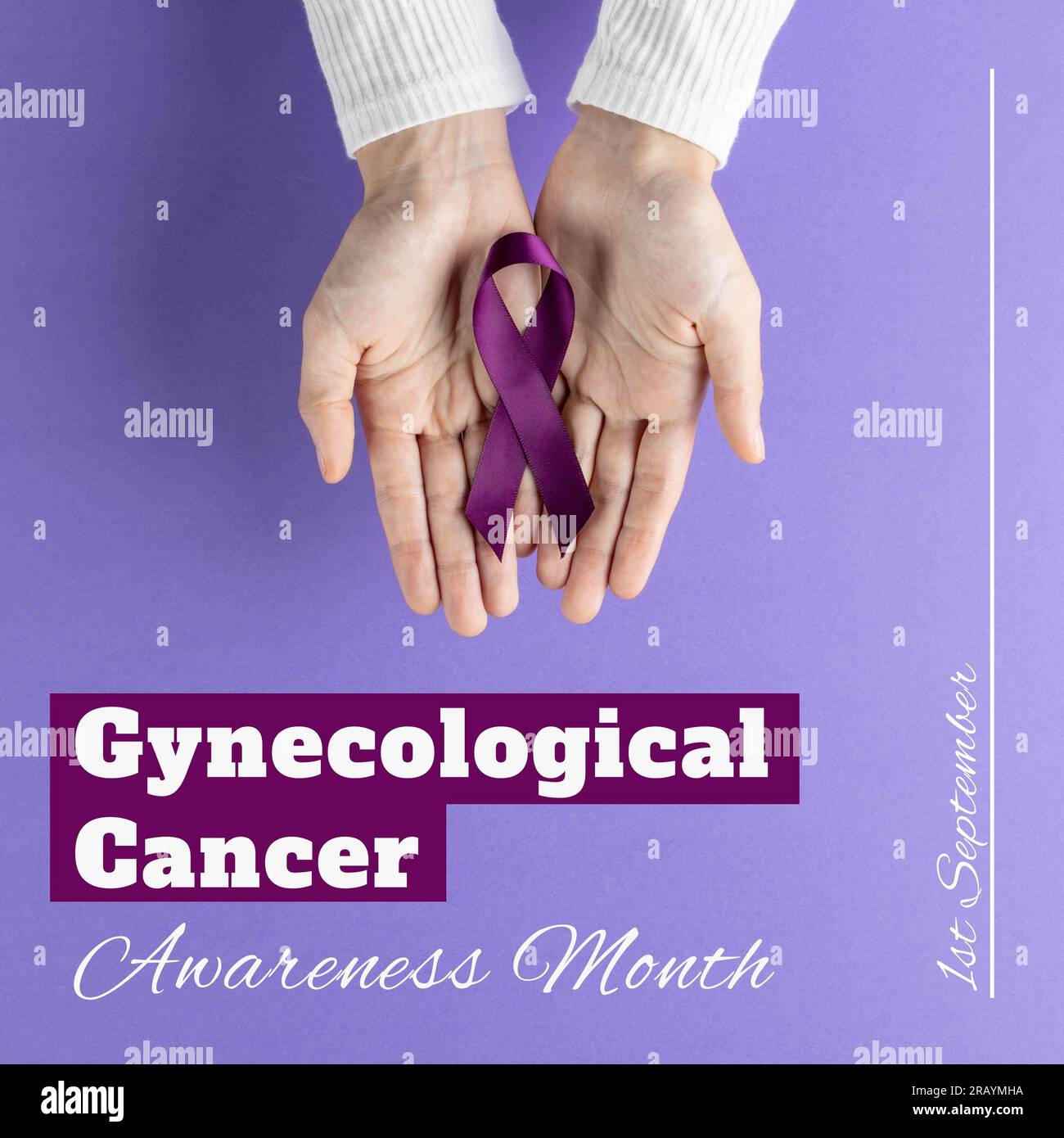 Gynecological cancer awareness month text and hands of caucasian woman ...