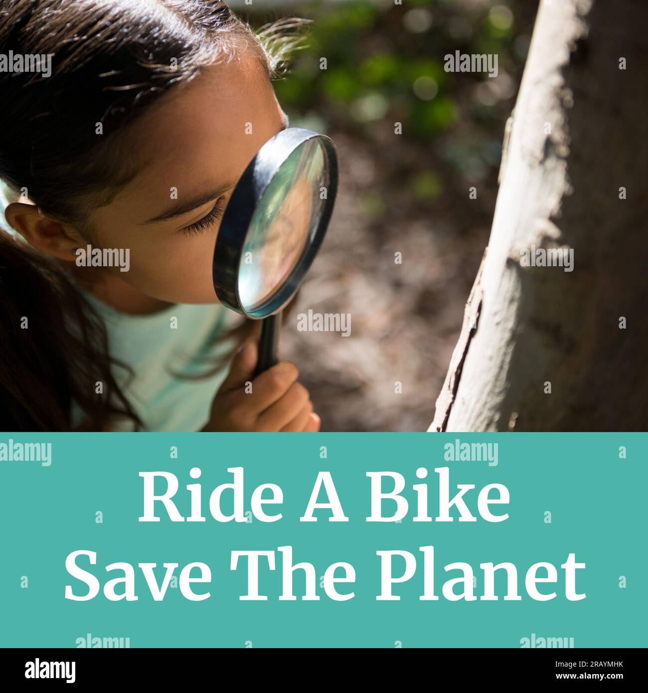 Composition of ride a bike save the planet text over biracial girl with ...